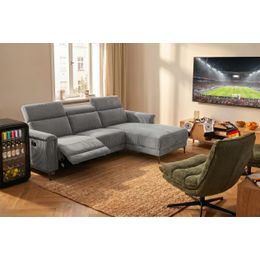 Ecksofa OTTO HOME "LUND Cord, L-Form, 261 cm, man. o. elektr. Relaxfunktion (mit USB-A)", grau, B:261cm H:97cm T:179cm, 100% Polyester, Sofas, Ecksofa, USB-C bei elektrischer Variante und Kopfteilverstellung