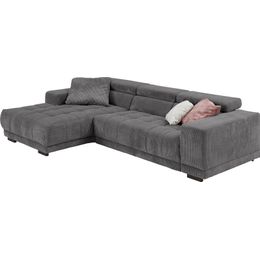 Ecksofa DIE PLANBAR "MP-IN15053 L-Form schmaler Schenkel", grau (anthrazit), B:303cm H:75cm T:190cm, 88% Polyester; 12% Polyamid, Sofas, Ecksofa, wahlweise mit Kopfteilverstellung und manueller Vorziehbank