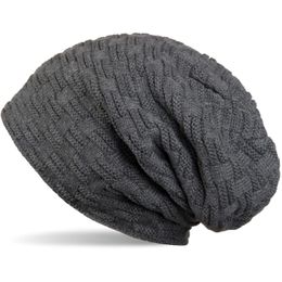 Strickm&uuml;tze styleBREAKER "Feinstrick Beanie mit Flecht Muster und Teddyfleece", Damen, grau (dunkelgrau), 100% Viskose CV., Modisch, M&uuml;tzen Strickm&uuml;tze