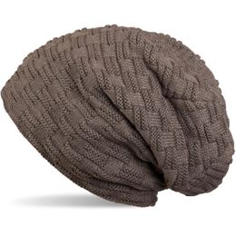 Strickm&uuml;tze styleBREAKER "Feinstrick Beanie mit Flecht Muster und Teddyfleece", Damen, grau (taupe), 100% Viskose CV., Modisch, M&uuml;tzen Strickm&uuml;tze