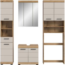 Badm&ouml;bel-Set Welltime "SIENA, 4 teilig, bestehend aus:", evoke oak nachbildung, kaschmir matt, B:190cm H:191cm T:34cm, Holzwerkstoff, MDF, Kastenm&ouml;bel-Sets, Badm&ouml;bel-Set, Hochschrank, WBU, Spiegelschrank, Waschmaschinenumbauschrank