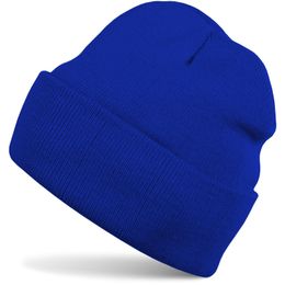 Strickm&uuml;tze styleBREAKER "Winter Strickm&uuml;tze mit Krempe", Damen, blau (royalblau), Obermaterial: 100% Polyacryl PAN., Modisch, M&uuml;tzen Strickm&uuml;tze