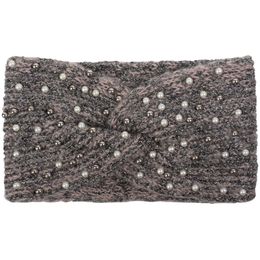 Stirnband styleBREAKER "Strick Stirnband Perlen Metallic Faden und Knoten Detail", Damen, rosa (altrose, schwarz), Obermaterial: 100% Polyacryl PAN., Modisch, M&uuml;tzen Stirnband