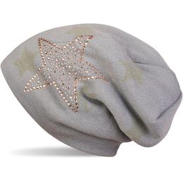 Strickm&uuml;tze styleBREAKER "Feinstrick Beanie mit Strass Stern", Damen, grau (hellgrau), 100% Viskose CV., Modisch, M&uuml;tzen Strickm&uuml;tze