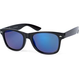 Wayfarer styleBREAKER "Nerd Sonnenbrille Polarisiert", Damen, blau (gestell schwarz, glas blau verspiegelt), Modisch, Sonnenbrillen