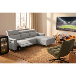 Ecksofa OTTO HOME "LUND, L-Form, 261cm, man. o. elektr. Relaxfunktion (mit USB-A)", grau (hellgrau), B:261cm H:97cm T:179cm, Webstoff 100% Polyester, Sofas, Ecksofa, und Kopfteilverstellung