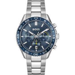 Chronograph BOSS "RUNNER", silber (silberfarben, blau), Armbanduhren, Herren, Chronograph, Quarzuhr, Herrenuhr, Armbanduhr, Stoppfunktion, Edelstahlarmband