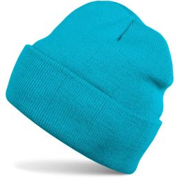 Strickm&uuml;tze styleBREAKER "Winter Strickm&uuml;tze mit Krempe", Damen, blau (t&uuml;rkis), Obermaterial: 100% Polyacryl PAN., Modisch, M&uuml;tzen Strickm&uuml;tze