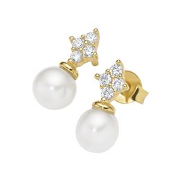 Paar Ohrstecker "mit S&uuml;&szlig;wasser-Perlen und Zirkonia, Silber 925", gold, Giorgio Martello MILANO, Ohrringe, Damen, Silber 925 (Sterlingsilber)