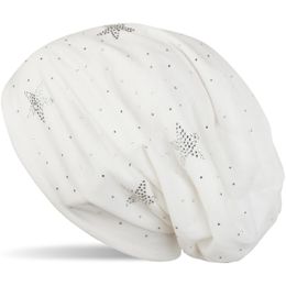 Beanie styleBREAKER "Beanie mit Strass Sterne", Damen, wei&szlig;, Obermaterial: 100% Viskose CV., Modisch, M&uuml;tzen Beanie
