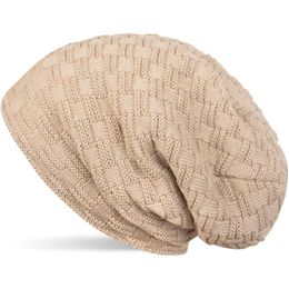 Strickm&uuml;tze styleBREAKER "Feinstrick Beanie mit Flecht Muster und Teddyfleece", Damen, beige (sand), 100% Viskose CV., Modisch, M&uuml;tzen Strickm&uuml;tze