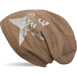Strickm&uuml;tze styleBREAKER "Feinstrick Beanie mit Vintage Stern", Damen, braun, 100% Polyacryl PAN., Modisch, M&uuml;tzen Strickm&uuml;tze