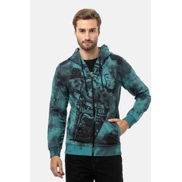 Cipo & Baxx Sweatjacke CIPO & BAXX "Jacken", Herren, Gr. M, gr&uuml;n, 80% Baumwolle, 15% Polyester, 5% Elasthan, bedruckt, Basic, regular fit normal, Rippb&uuml;ndchen, Sweatjacken Sweatjacke, mit Print, CL561