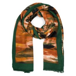 Schal styleBREAKER "Plissierter Schal mit Pinselstrich Muster", Damen, gr&uuml;n (dunkelgr&uuml;n, cognac, schwarz), Obermaterial: 100% Polyester PES., Modisch, Modet&uuml;cher Schal