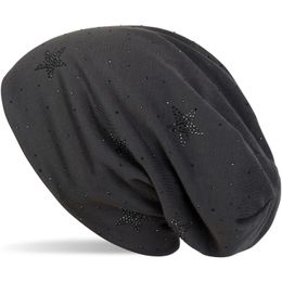 Beanie styleBREAKER "Beanie mit Strass Sterne", Damen, grau (anthrazit), Obermaterial: 100% Viskose CV., Modisch, M&uuml;tzen Beanie