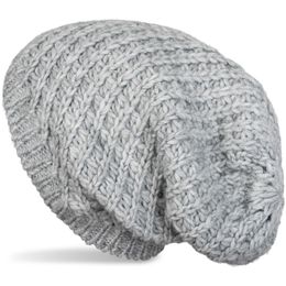 Strickm&uuml;tze styleBREAKER "Grobstrick Beanie M&uuml;tze", Damen, grau (hellgrau), Obermaterial: 10% Viskose CV. 80% Polyacryl PAN. 10% Wolle WO., Modisch, M&uuml;tzen Strickm&uuml;tze