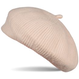 Baskenm&uuml;tze styleBREAKER "Feinstrick Baskenm&uuml;tze mit Streifen Muster", Damen, beige, Obermaterial: 100% Polyacryl PAN., Modisch, M&uuml;tzen