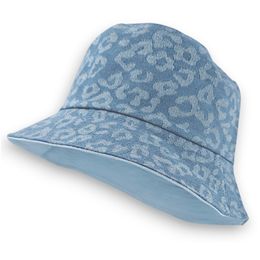 Fischerhut styleBREAKER "2-in-1 Denim Fischerhut mit Leoparden Muster", Damen, blau (hellblau), Obermaterial: 100% Baumwolle CO., Modisch, H&uuml;te