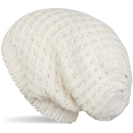 Strickm&uuml;tze styleBREAKER "Grobstrick Beanie M&uuml;tze", Damen, wei&szlig; (creme), Obermaterial: 10% Viskose CV. 80% Polyacryl PAN. 10% Wolle WO., Modisch, M&uuml;tzen Strickm&uuml;tze