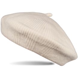 Baskenm&uuml;tze styleBREAKER "Feinstrick Baskenm&uuml;tze mit Streifen Muster", Damen, wei&szlig; (creme), Obermaterial: 100% Polyacryl PAN., Modisch, M&uuml;tzen