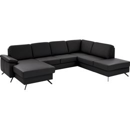 Wohnlandschaft DIE PLANBAR "PN-EM15047 U-Form, ohne Kopfst&uuml;tzen", schwarz, B:309cm H:88cm T:235cm, Sofas, Wohnlandschaft, Echtleder, wahlweise mit Bettfunktion u. Stauraum