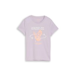 Kurzarmshirt Tom Tailor, M&auml;dchen, Gr. 152, lila (cool lila), Jersey, Obermaterial: 100% Baumwolle, bedruckt, regular fit h&uuml;ftbedeckend, Rundhals, abgesteppte Kante, Shirts, mit Frontprint
