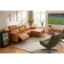 Ecksofa OTTO HOME "LUND, L-Form, 261cm, man. o. elektr. Relaxfunktion (mit USB-A)", braun (cognac), B:261cm H:97cm T:179cm, Kunstleder 100% Polyurethan, Sofas, Ecksofa, und Kopfteilverstellung