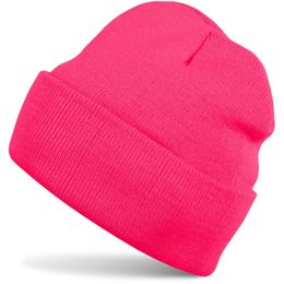 Strickm&uuml;tze styleBREAKER "Winter Strickm&uuml;tze mit Krempe", Damen, pink (neonpink), Obermaterial: 100% Polyacryl PAN., Modisch, M&uuml;tzen Strickm&uuml;tze
