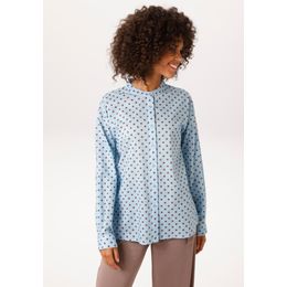 Langarmbluse Aniston CASUAL, Damen, Gr. 46, blau (hellblau, braun), Web, Obermaterial: 100% Baumwolle, bedruckt, gemustert, gepunktet, l&auml;ssig geschnitten Po-bedeckend, Rundhals, 1-Knopf-Manschette, Blusen, allover mit kleinen Punkten bedruckt