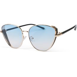 Sonnenbrille styleBREAKER "Cateye Sonnenbrille mit Glitzer Side Shield", Damen, blau (gestell gold, glas blau get&ouml;nt), Modisch, Sonnenbrillen Sonnenbrille