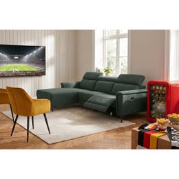 Ecksofa OTTO HOME "LUND, L-Form, 261cm, man. o. elektr. Relaxfunktion (mit USB-A)", gr&uuml;n (dunkelgr&uuml;n), B:261cm H:97cm T:179cm, Webstoff 100% Polyester, Sofas, Ecksofa, und Kopfteilverstellung