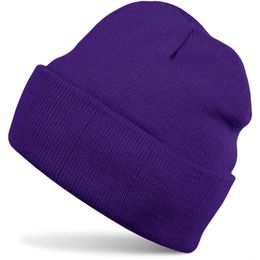 Strickm&uuml;tze styleBREAKER "Winter Strickm&uuml;tze mit Krempe", Damen, lila, Obermaterial: 100% Polyacryl PAN., Modisch, M&uuml;tzen Strickm&uuml;tze