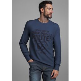 MAN'S WORLD Rundhalsshirt MAN'S WORLD "Neue Kollektion", Herren, Gr. M, blau (rauchblau), Single Jersey, Obermaterial: 100% Baumwolle, bedruckt, regular fit, Rundhals, B&uuml;ndchen, Shirts Rundhalsshirt, mit B&uuml;ndchen