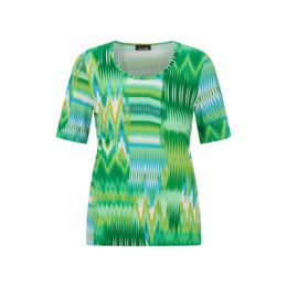 Kurzarmshirt GOLDNER "Viskoseshirt mit Zickzackmuster", Damen, Gr. 38, gr&uuml;n (gr&uuml;n, gemustert), Obermaterial: 95% Viskose CV. 5% Elasthan EL., Modisch, Gerade, Shirts, stretchbequemer Viskosejersey