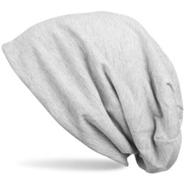 Beanie styleBREAKER "Uni Slouch Beanie M&uuml;tze", Herren, grau (hellgrau meliert), Obermaterial: 65% Baumwolle CO. 35% Polyester PES., Modisch, M&uuml;tzen Beanie