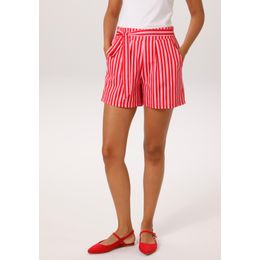 Shorts Aniston CASUAL, Damen, Gr. 48, N-Gr, rot, rosa, wei&szlig;, Web, Obermaterial: 100% Baumwolle, bedruckt, gestreift, figurumspielend kurz, Hosen Shorts, im trendfarbenen Streifen-Dessin