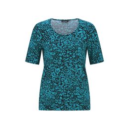 Kurzarmshirt GOLDNER "Kurzgr&ouml;&szlig;e Viskoseshirt mit Leo Print", Damen, Gr. 19, blau (t&uuml;rkis, marine, gemustert), Obermaterial: 95% Viskose CV. 5% Elasthan EL., Modisch, Gerade, Shirts, stretchbequemer Viskosejersey
