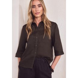 Shirtbluse Street One, Damen, Gr. 38, espresso braun, Web, Obermaterial: 100% Leinen, unifarben, normal h&uuml;ftbedeckend, Rundhals, abgesteppte Kante mit Kn&ouml;pfen, Blusen, 3/4-Arm Sommerbluse aus Leinen