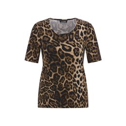 Kurzarmshirt GOLDNER "Kurzgr&ouml;&szlig;e Shirt mit elegantem Leo Print", Damen, Gr. 19, braun (braun, schwarz, gemustert), Obermaterial: 95% Polyester PES. 5% Elasthan EL., Modisch, Gerade, Shirts, stretchbequemer Viskosejersey