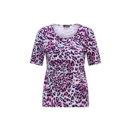 Kurzarmshirt GOLDNER "Kurzgr&ouml;&szlig;e Jersey-Shirt mit Animal Print", Damen, Gr. 19, blau (hellblau, pink, gemustert), Obermaterial: 95% Viskose CV. 5% Elasthan EL., Modisch, Gerade, Shirts, stretchbequemer Viskosejersey