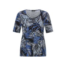 Kurzarmshirt GOLDNER "Kurzgr&ouml;&szlig;e Viskoseshirt mit Palmenprint", Damen, Gr. 19, schwarz (royalblau, grau, schwarz, gemustert), Obermaterial: 95% Viskose CV. 5% Elasthan EL., Modisch, Gerade, Shirts, stretchbequemer Viskosejersey
