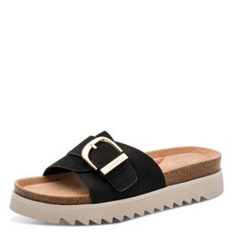 Pantolette Tamaris, Damen, Gr. 36, schwarz, Textil, unifarben mit Farbeinsatz, Schuhe Pantolette, Sommerschuh, Plateauschuh mit modischer Schnalle