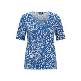 Kurzarmshirt GOLDNER "Kurzgr&ouml;&szlig;e Viskoseshirt in modischem Animal Print", Damen, Gr. 19, blau (blau, wei&szlig;, gemustert), Obermaterial: 95% Viskose CV. 5% Elasthan EL., Modisch, Gerade, Shirts, stretchbequemer Viskosejersey
