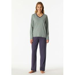 Schiesser Pyjama in Dunkelblau/ Gr&uuml;n - 51% | Gr&ouml;&szlig;e 36 | Damen-loungewear