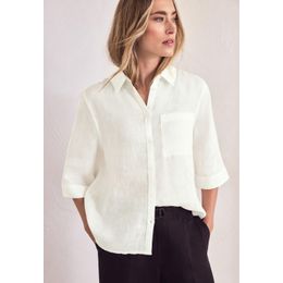 Shirtbluse Street One, Damen, Gr. 38, sanftes wei&szlig;, Web, Obermaterial: 100% Leinen, unifarben, normal h&uuml;ftbedeckend, Rundhals, abgesteppte Kante mit Kn&ouml;pfen, Blusen, 3/4-Arm Sommerbluse aus Leinen