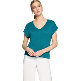 T-Shirt Zero "Damen mit V-Ausschnitt", Damen, Gr. 34, deep lagoon, Jersey, Obermaterial: 55% Viskose, 45% Polyester, figurumspielend normal, V-Ausschnitt, Shirts T-Shirt, Material