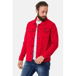 Cipo & Baxx Jeansjacke CIPO & BAXX "CJ289", Herren, Gr. M, rot, Stoff, 100% Baumwolle, unifarben, regular fit normal, V-Ausschnitt, 1-Knopf-Manschette, Jacken Jeansjacke, mit Knopfleiste