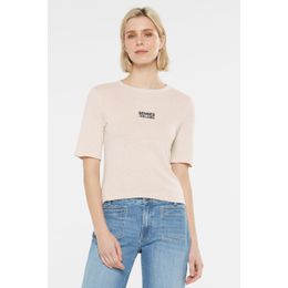Rundhalsshirt SENSES.THE LABEL, Damen, Gr. L, beige (beige sense), Single Jersey, Material: 50% Leinen, 50% Viskose, unifarben, slim fit normal, Rundhals, eingesetzt gerader Abschluss, Shirts Rundhalsshirt