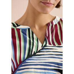 Druckbluse Cecil, Damen, Gr. L (42), palm breeze gr&uuml;n, Web, Obermaterial: 100% Baumwolle, gemustert, h&uuml;ftbedeckend, Rundhals, Blusen Druckbluse, 3/4-Arm Seersucker-Bluse mit grafischem Multicolor Muster