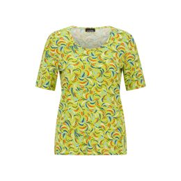 Kurzarmshirt GOLDNER "Viskoseshirt mit frischem All-over-Print", Damen, Gr. 38, gr&uuml;n (hellgr&uuml;n, terrakotta, blau, gemustert), Obermaterial: 95% Viskose CV. 5% Elasthan EL., Modisch, Gerade, Shirts, stretchbequemer Viskosejersey